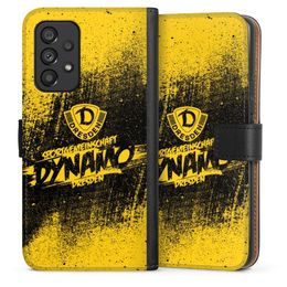 DeinDesign Galaxy A53 5G Handy Klapph&uuml;lle Handyh&uuml;lle aus Kunst Leder schwarz Flip Case Official Licensed Product Sg Dynamo Dresden Logo Sideflip mit langer 