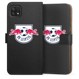 DeinDesign Galaxy A22 5G Handy Klapph&uuml;lle Handyh&uuml;lle aus Kunst Leder schwarz Flip Case Transparent Official Licensed Product Rb Leipzig Sideflip mit langer 