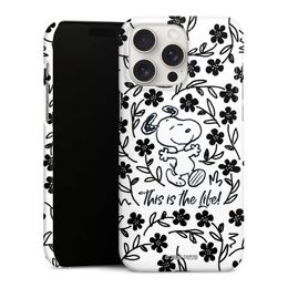 DeinDesign iPhone 15 Pro Max Handy Premium Case Smartphone Handyh&uuml;lle Schutzh&uuml;lle gl&auml;nzend Peanuts Flowers Snoopy Premium Case