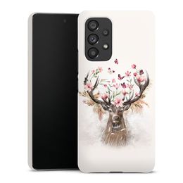 DeinDesign Galaxy A53 5G Handy Premium Case Smartphone Handyh&uuml;lle Schutzh&uuml;lle gl&auml;nzend Flowers Deer Animals Premium Case