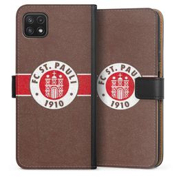 DeinDesign Galaxy A22 5G Handy Klapph&uuml;lle Handyh&uuml;lle aus Kunst Leder schwarz Flip Case Fc St. Pauli Official Licensed Product Logo Sideflip mit langer Lasche