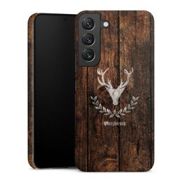 DeinDesign Galaxy S22 Handy Premium Case Smartphone Handyh&uuml;lle Schutzh&uuml;lle matt Wooden Look Deer Wood Premium Case