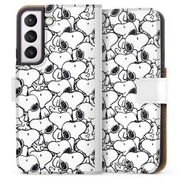 DeinDesign Galaxy S22 Handy Klapph&uuml;lle Handyh&uuml;lle aus Kunst Leder wei&szlig; Flip Case Peanuts Snoopy Muster Sideflip mit Lasche