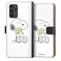 DeinDesign Galaxy A13 4G Handy Klapph&uuml;lle Handyh&uuml;lle aus Kunst Leder schwarz Flip Case Snoopy Love Peanuts Sideflip mit langer Lasche
