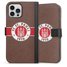 DeinDesign iPhone 13 Pro Max Handy Klapph&uuml;lle Handyh&uuml;lle aus Kunst Leder schwarz Flip Case Fc St. Pauli Logo Official Licensed Product Sideflip mit langer Lasche