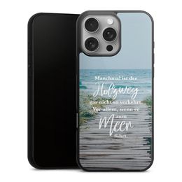 DeinDesign iPhone 16 Pro Max Handy Gallery Case Handyh&uuml;lle 9H Geh&auml;rtetes Glas R&uuml;ckseite H&uuml;lle Spruch Beach Statement Gallery Case