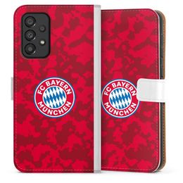 DeinDesign Galaxy A33 5G Handy Klapph&uuml;lle Handyh&uuml;lle aus Kunst Leder wei&szlig; Flip Case Camouflage Fc Bayern M&uuml;nchen Fcb Sideflip mit Lasche