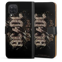 DeinDesign Galaxy A12 Handy Klapph&uuml;lle Handyh&uuml;lle aus Kunst Leder schwarz Flip Case Rock Or Bust Official Licensed Product Acdc Sideflip mit langer Lasche