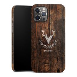 DeinDesign iPhone 12 Pro Max Handy Premium Case Smartphone Handyh&uuml;lle Schutzh&uuml;lle matt Wooden Look Deer Wood Premium Case