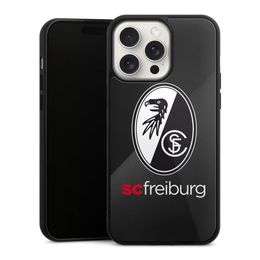 DeinDesign iPhone 15 Pro Max Handy Gallery Case Handyh&uuml;lle 9H Geh&auml;rtetes Glas R&uuml;ckseite H&uuml;lle Sc Freiburg Lettering Logo Gallery Case