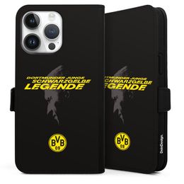 DeinDesign iPhone 14 Pro Max Handy Klapph&uuml;lle Handyh&uuml;lle aus Kunst Leder schwarz Flip Case Borussia Dortmund Bvb Marco Reus Sideflip mit Lasche
