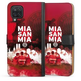 DeinDesign Galaxy A12 Handy Klapph&uuml;lle Handyh&uuml;lle aus Kunst Leder schwarz Flip Case Fc Bayern M&uuml;nchen Fcb Mia San Mia Sideflip mit langer Lasche