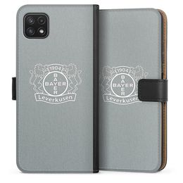 DeinDesign Galaxy A22 5G Handy Klapph&uuml;lle Handyh&uuml;lle aus Kunst Leder schwarz Flip Case Bayer 04 Leverkusen Coat Of Arms Official Licensed Product Sideflip mit 