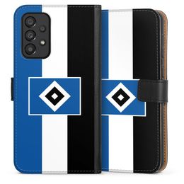 DeinDesign Galaxy A33 5G Handy Klapph&uuml;lle Handyh&uuml;lle aus Kunst Leder schwarz Flip Case Stripes Hsv Hamburger Sv Sideflip mit langer Lasche