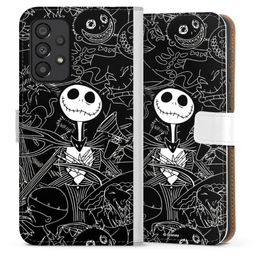 DeinDesign Galaxy A33 5G Handy Klapph&uuml;lle Handyh&uuml;lle aus Kunst Leder wei&szlig; Flip Case Nightmare Before Christmas Halloween Disney Sideflip mit Lasche