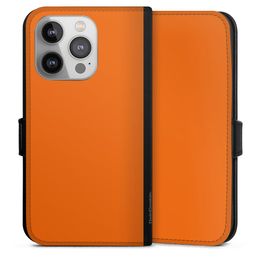 DeinDesign iPhone 14 Pro Handy Klapph&uuml;lle Handyh&uuml;lle aus Kunst Leder schwarz Flip Case Orange Unicoloured Colour Sideflip mit langer Lasche