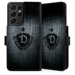 DeinDesign Galaxy S21 Ultra 5G Handy Klapph&uuml;lle Handyh&uuml;lle aus Kunst Leder schwarz Flip Case Sg Dynamo Dresden Official Licensed Product Vintage Sideflip mit 