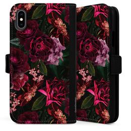 DeinDesign iPhone X Handy Klapph&uuml;lle Handyh&uuml;lle aus Kunst Leder schwarz Flip Case Flowers Blossom Rose Sideflip mit langer Lasche
