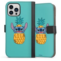 DeinDesign iPhone 13 Pro Max Handy Klapph&uuml;lle Handyh&uuml;lle aus Kunst Leder schwarz Flip Case Disney Lilo & Stitch Pineapple Sideflip mit langer Lasche