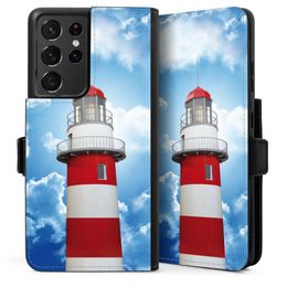 DeinDesign Galaxy S21 Ultra 5G Handy Klapph&uuml;lle Handyh&uuml;lle aus Kunst Leder schwarz Flip Case Cloud Lighthouse Sky Sideflip mit Lasche