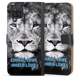 DeinDesign Galaxy A12 Handy Klapph&uuml;lle Handyh&uuml;lle aus Kunst Leder schwarz Flip Case Official Licensed Product Tsv 1860 M&uuml;nchen Lion Sideflip mit langer Lasche