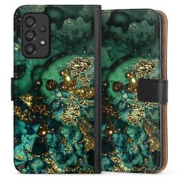 DeinDesign Galaxy A33 5G Handy Klapph&uuml;lle Handyh&uuml;lle aus Kunst Leder schwarz Flip Case Muster Glitzer Marble Sideflip mit langer Lasche