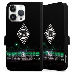 DeinDesign iPhone 14 Pro Max Handy Klapph&uuml;lle Handyh&uuml;lle aus Kunst Leder schwarz Flip Case Borussia M&ouml;nchengladbach Official Licensed Product Stadium Sideflip 