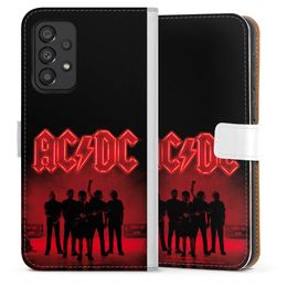 DeinDesign Galaxy A33 5G Handy Klapph&uuml;lle Handyh&uuml;lle aus Kunst Leder wei&szlig; Flip Case Band Acdc Official Licensed Product Sideflip mit Lasche