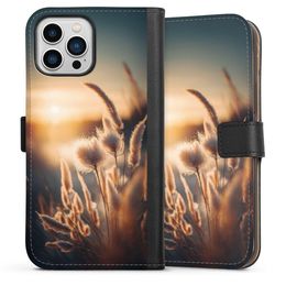 DeinDesign iPhone 13 Pro Max Handy Klapph&uuml;lle Handyh&uuml;lle aus Kunst Leder schwarz Flip Case Sun Pampasgras Nature Sideflip mit langer Lasche