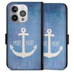 DeinDesign iPhone 14 Pro Handy Klapph&uuml;lle Handyh&uuml;lle aus Kunst Leder schwarz Flip Case Anchor Maritim Blue Sideflip mit langer Lasche