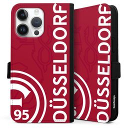DeinDesign iPhone 14 Pro Max Handy Klapph&uuml;lle Handyh&uuml;lle aus Kunst Leder schwarz Flip Case Lettering F95 Fortuna D&uuml;sseldorf Sideflip mit Lasche