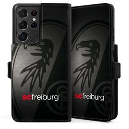 DeinDesign Galaxy S21 Ultra 5G Handy Klapph&uuml;lle Handyh&uuml;lle aus Kunst Leder schwarz Flip Case Official Licensed Product Sc Freiburg Metallic Look Sideflip mit 