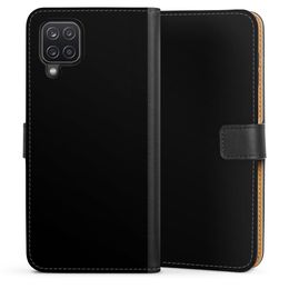 DeinDesign Galaxy A12 Handy Klapph&uuml;lle Handyh&uuml;lle aus Kunst Leder schwarz Flip Case Unicoloured Black Colour Sideflip mit langer Lasche