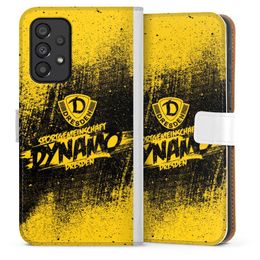 DeinDesign Galaxy A33 5G Handy Klapph&uuml;lle Handyh&uuml;lle aus Kunst Leder wei&szlig; Flip Case Official Licensed Product Sg Dynamo Dresden Logo Sideflip mit Lasche