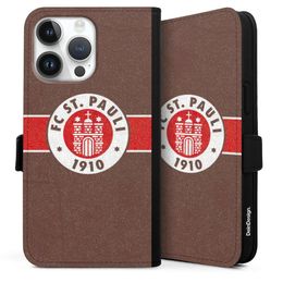 DeinDesign iPhone 14 Pro Max Handy Klapph&uuml;lle Handyh&uuml;lle aus Kunst Leder schwarz Flip Case Fc St. Pauli Logo Official Licensed Product Sideflip mit Lasche