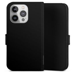 DeinDesign iPhone 14 Pro Handy Klapph&uuml;lle Handyh&uuml;lle aus Kunst Leder schwarz Flip Case Colour Black Unicoloured Sideflip mit langer Lasche