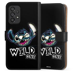 DeinDesign Galaxy A53 5G Handy Klapph&uuml;lle Handyh&uuml;lle aus Kunst Leder schwarz Flip Case Lilo & Stitch Official Licensed Product Disney Sideflip mit langer Lasche