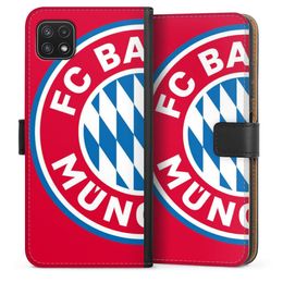 DeinDesign Galaxy A22 5G Handy Klapph&uuml;lle Handyh&uuml;lle aus Kunst Leder schwarz Flip Case Fc Bayern M&uuml;nchen Fcb Official Licensed Product Sideflip mit langer Lasche