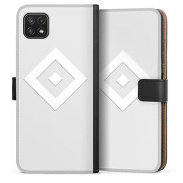 DeinDesign Galaxy A22 5G Handy Klapph&uuml;lle Handyh&uuml;lle aus Kunst Leder schwarz Flip Case Coat Of Arms Hamburger Sv Hsv Sideflip mit langer Lasche