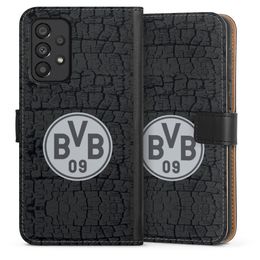 DeinDesign Galaxy A33 5G Handy Klapph&uuml;lle Handyh&uuml;lle aus Kunst Leder schwarz Flip Case Borussia Dortmund Jersey Bvb Sideflip mit langer Lasche