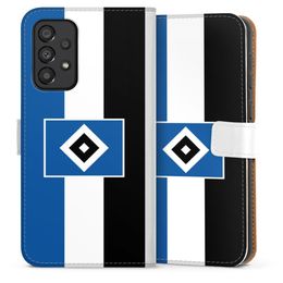 DeinDesign Galaxy A33 5G Handy Klapph&uuml;lle Handyh&uuml;lle aus Kunst Leder wei&szlig; Flip Case Stripes Hsv Hamburger Sv Sideflip mit Lasche