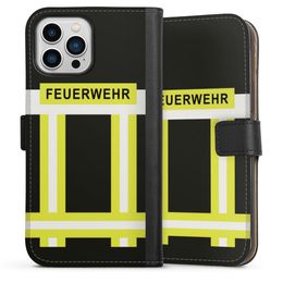 DeinDesign iPhone 13 Pro Max Handy Klapph&uuml;lle Handyh&uuml;lle aus Kunst Leder schwarz Flip Case Fire Fighters Job Fire Fighter Sideflip mit langer Lasche