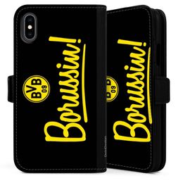 DeinDesign iPhone X Handy Klapph&uuml;lle Handyh&uuml;lle aus Kunst Leder schwarz Flip Case Borussia Dortmund Bvb Soccer Sideflip mit langer Lasche