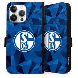 DeinDesign iPhone 14 Pro Max Handy Klapph&uuml;lle Handyh&uuml;lle aus Kunst Leder schwarz Flip Case Camouflage Fc Schalke 04 Muster Sideflip mit Lasche