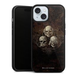 DeinDesign iPhone 15 Handy Gallery Case Handyh&uuml;lle 9H Geh&auml;rtetes Glas R&uuml;ckseite H&uuml;lle Gothic Art Skulls Gallery Case