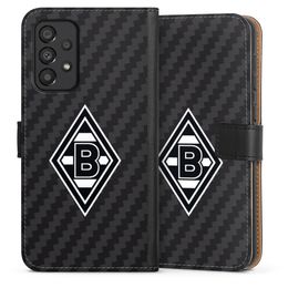 DeinDesign Galaxy A33 5G Handy Klapph&uuml;lle Handyh&uuml;lle aus Kunst Leder schwarz Flip Case Gladbach Carbon Borussia M&ouml;nchengladbach Sideflip mit langer Lasche