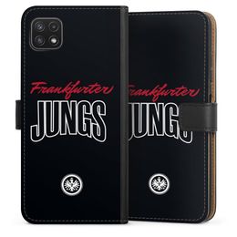 DeinDesign Galaxy A22 5G Handy Klapph&uuml;lle Handyh&uuml;lle aus Kunst Leder schwarz Flip Case Eintracht Frankfurt Sge Official Licensed Product Sideflip mit langer 