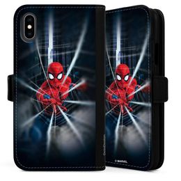 DeinDesign iPhone X Handy Klapph&uuml;lle Handyh&uuml;lle aus Kunst Leder schwarz Flip Case Kinofilm Marvel Spiderman Sideflip mit langer Lasche