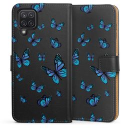 DeinDesign Galaxy A12 Handy Klapph&uuml;lle Handyh&uuml;lle aus Kunst Leder schwarz Flip Case Transparent Muster Butterfly Sideflip mit langer Lasche