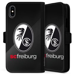 DeinDesign iPhone X Handy Klapph&uuml;lle Handyh&uuml;lle aus Kunst Leder schwarz Flip Case Sc Freiburg Lettering Logo Sideflip mit langer Lasche